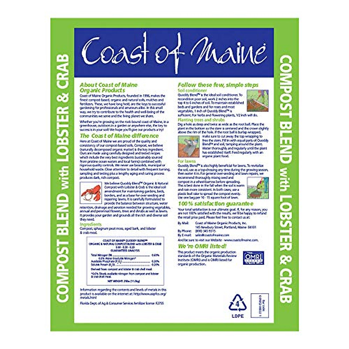 Coast of Maine Quoddy Blend Lobster and Crab Organic Compost Plant Potting Soil Blend Bag for Container Gardens and Flower Pots, 1 Cubic Foot