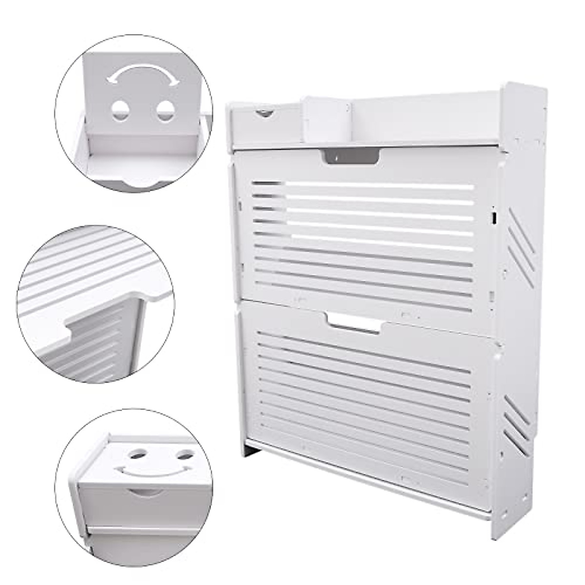 Modern Shoe Storage Cabinet, White Tipping Shoe Cabinet, Shoe Rack Cabinet for Entryway, Ultra-Thin Shoe Cabinet, 2-Layer Shoe Organizer, Entryway Shoe Storage，25.98x6.69x31.88in