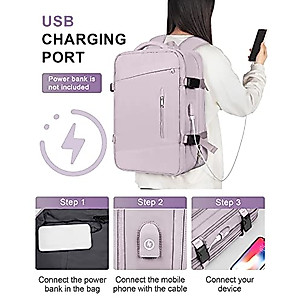 Large Travel Backpack for Women,Carry On Backpack,Expandable Airline Airplane Approved Weekender Backpack,Hiking Backpack,Laptop Backpack with USB Charging Port,Waterproof 40L Backpack, Lotus Pink