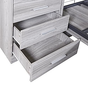 DEYOBED Multifunctional Full Size Murphy Bed with Storage Shelves and Drawers, Solid Wood Platform Wall Bed Cabinet for Guest Room Home Office, Ideal for Small Spaces, Gray