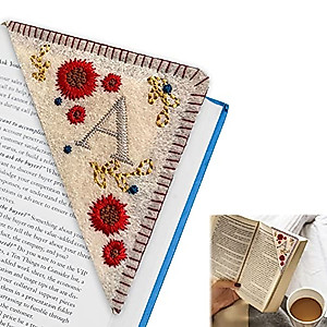 Personalized Embroidered Corner Bookmark Letters Cute Flower Bookmarks Felt Triangle Book Markers Corner Bookmark for Book Lovers (D, Fall)