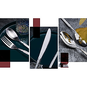 IKXO 35 Piece Silverware Set,Stainless Steel Silverware Set, Modern Sleek Flatware Set, Include Knife/Fork/Spoon & Long Teaspoon/Salad Fork Mirror-Polished & Dishwasher Safe Cutlery