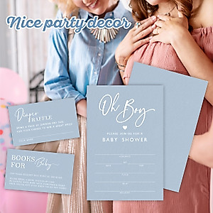 Oh Boy! Baby Shower Invitation Kit, Included Invites With Envelopes, Diaper Raffle Tickets(25 Pcs Each), Book Request Cards For Baby Announcement, Gender Reveal Party Favor And Supplies-A04