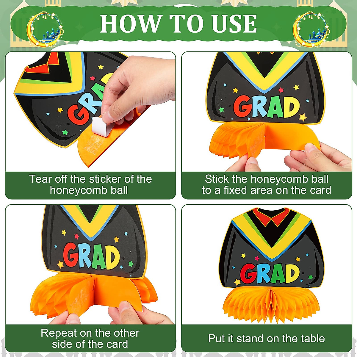 Outus 12 Pcs Preschool Graduation Party Decorations 2024 Kindergarten Graduate Party Honeycomb Centerpieces Congrats Grad Table Toppers for Class of 2024 Elementary Celebration Graduation Party