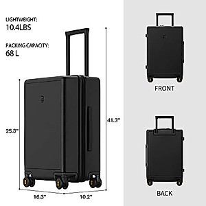 LEVEL8 Elegance Checked Luggage, 24 Inch Hardside Suitcase, Lightweight PC Matte Hardshell with TSA Lock, Spinner Wheels - Black