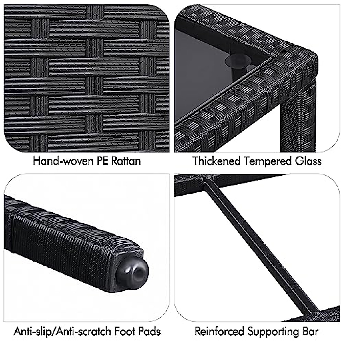 Yaheetech Outdoor Wicker Coffee Table Storage Table, All-Weather Rattan Side Table with Tempered Glass Top, Patio Furniture Garden Coffee Table