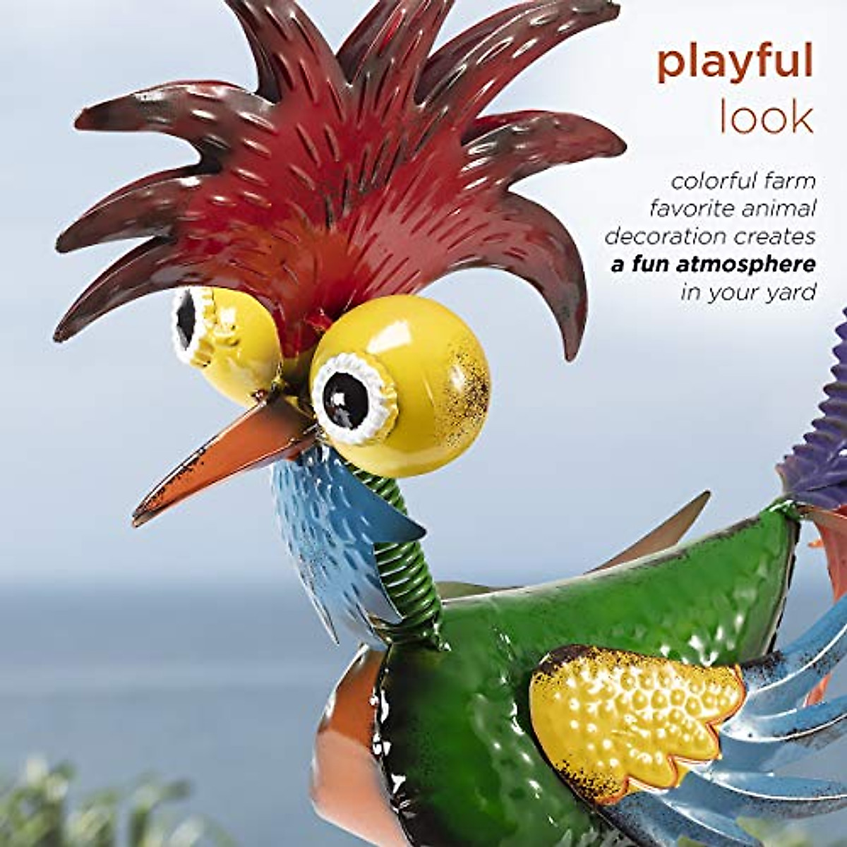 Alpine Corporation 18" Tall Indoor/Outdoor Wacky Metal Rooster Yard Statue Decoration