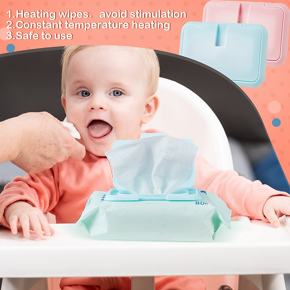 2 Pcs USB Mini Portable Baby Wipe Warmer and Baby Wet Wipes Dispenser Reusable Baby Wipes Heater for Newborn Travel, Pink and Light Blue, Compatible Portable Charger