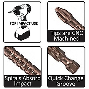 VEGA Professional Grade #2 Phillips Impact Driver Bits 1" Length P125P2A-10 (Pack of 10)