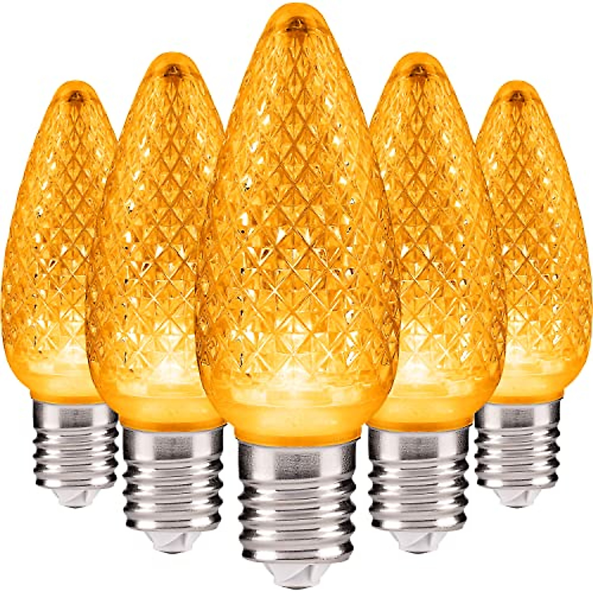 HLO Lighting Set of 25 Yellow C9 Christmas Lights | Faceted C9 LED Christmas Light Bulbs for Indoor & Outdoor Use | Durable C9 LED Lights | Replacement C9 Bulbs