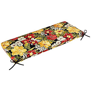 Pillow Perfect Tropic Floral Indoor/Outdoor Sofa Setee Bench Swing Cushion with Ties, Weather, and Fade Resistant, 18" x 45", Black/Green Clemens, 1 Count