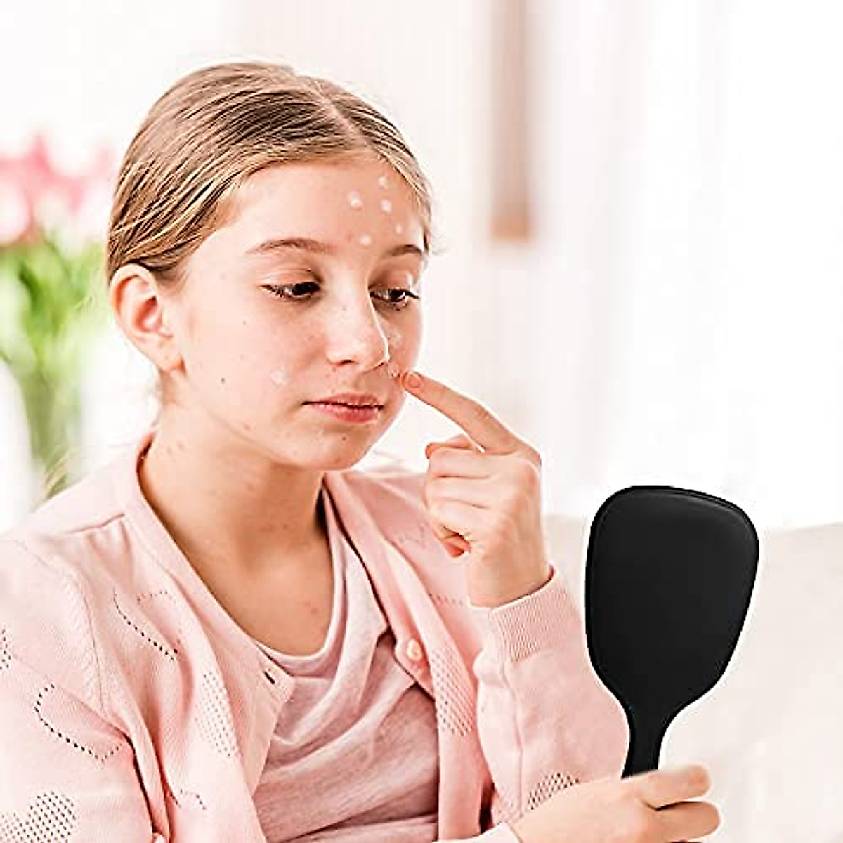 Jetec Small Handheld Hand Mirror Compact Travel Makeup Mirror Handheld Cosmetic Personal Portable Vanity Glass 3.15 * 7.09 inch(Black, White,8 Pcs)