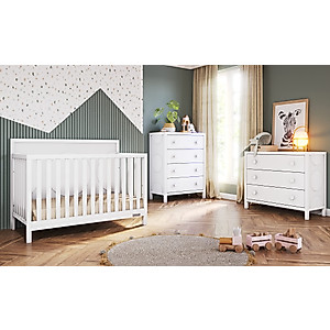 Child Craft Orbit Crib, Dresser and Chest Nursery Set, 3-Piece, Includes 4-in-1 Convertible Crib, Dresser and Chest, Grows with Your Baby (Matte White)
