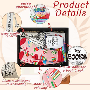 Tioncy 5 Pcs Book Lovers Gifts for Book Lovers Includes Tote Bag 12oz Wine Tumbler Pillow Case Socks Bookmark Christmas Appreciation Gift for Readers Club Teacher Students Librarians (Vivid Style)