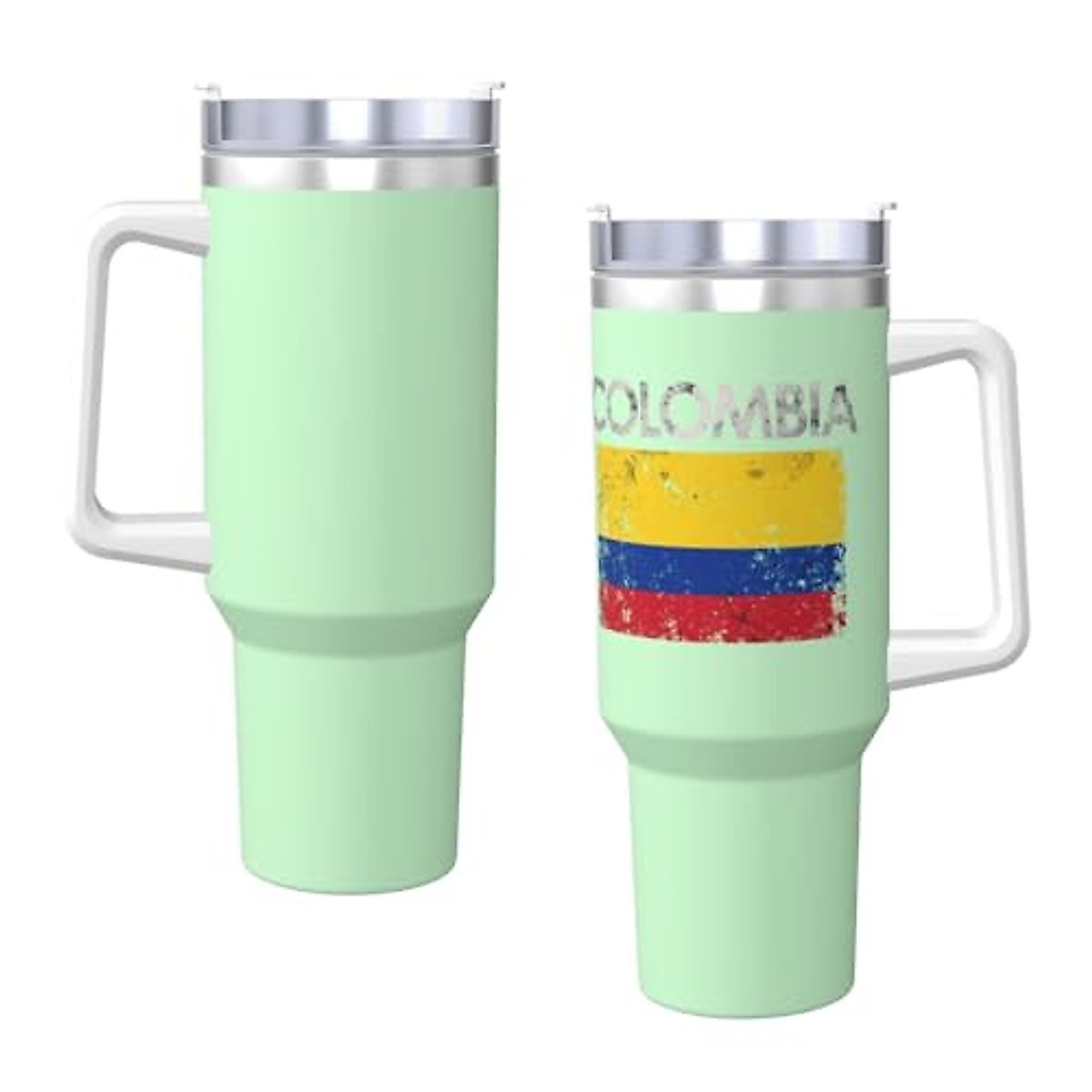 YVNUM 40 oz Tumblers with White Handle,Vintage Colombia Colombian Flag Pride Stainless Steel Thermos Travel Coffee Mug for Water, Iced Tea or Coffee,with Lid Straw Leakproof