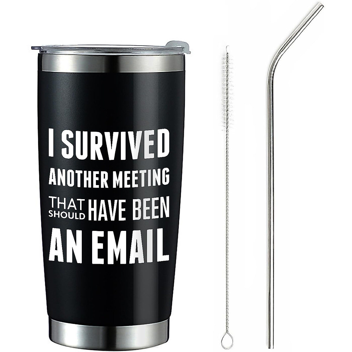 Xildew I Survived Another Meeting That Should Have been an Email Funny Gift for Coworker Boss Friend Office Humor New Job Present Christmas Gift for Her Him Stainless Steel Tumbler 20 oz Black
