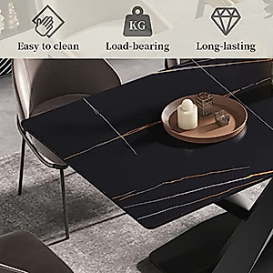 Rectangle Kitchen & Dining Table, Modern Dining Table, X-Shape Pedestal Table with Durable Sintered Stone Top for Home/Office/Conference/Apartment, 63" x 35.43", Black Tabletop Black Base