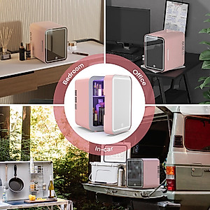 Skincare Makeup Fridge With Dimmable LED Light Mirror, 4L Portable Makeup Mini Fridge Cooler and Warmer for Bedroom, Car, Dorm, Office, Small Beauty Refrigerator for Cosmetics, Skin Care