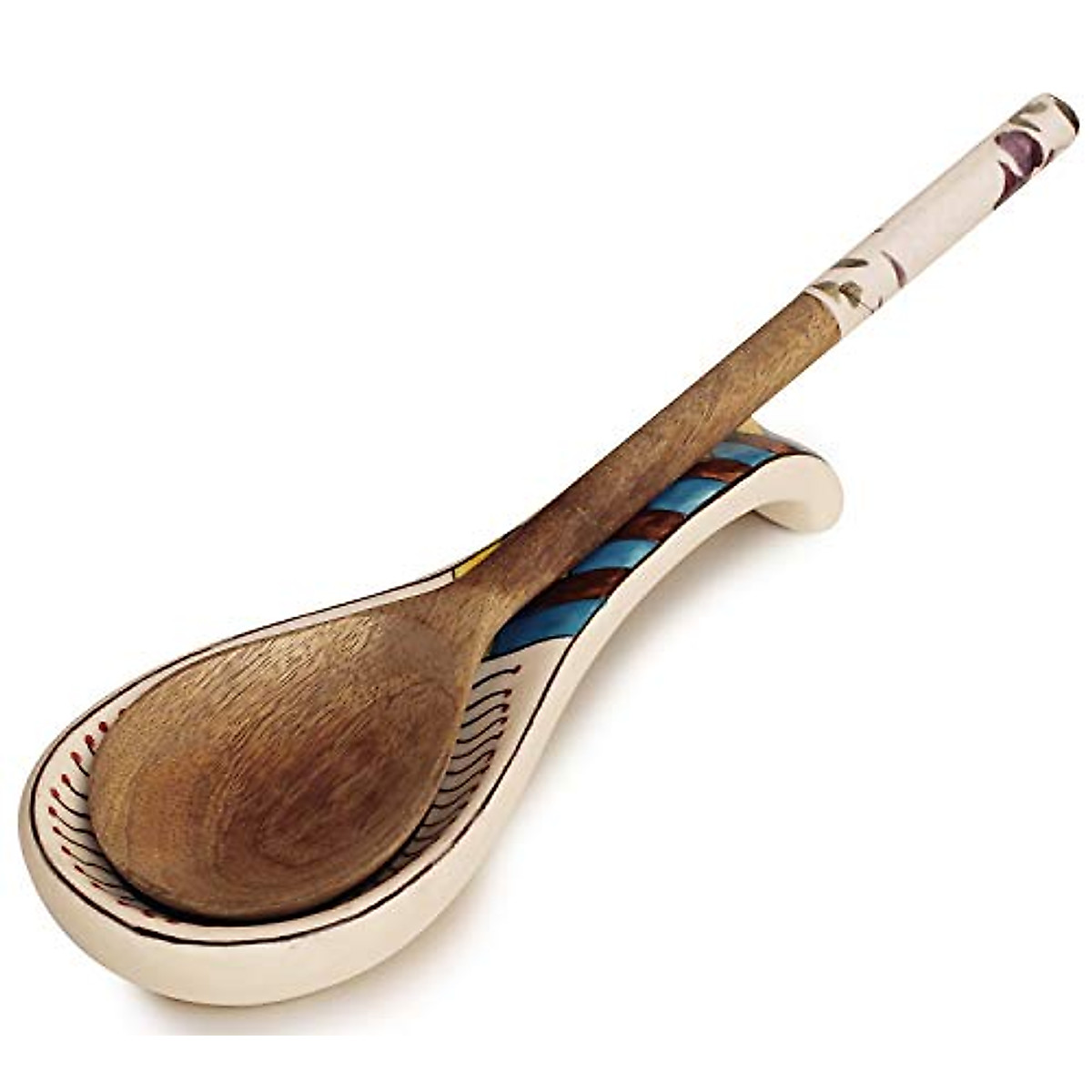 ABHANDICRAFTS Metal Spoon Rest with Red Ceramic Dish - Upright Utensil Holder for Stovetop & Kitchen Organization Standing Spoon Rest for Kitchen Countertop (AB-SPOON-013)