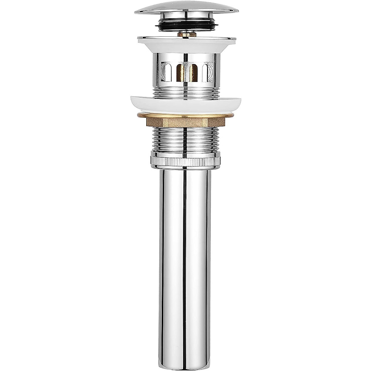 Solid Brass Lavatory Vessel Pop Up Drain Assembly Sink Pop-Up Drain Stopper Assembly with Overflow for Bathroom Faucet Vanity Sink, All Brass Construction(Chrome Plated)