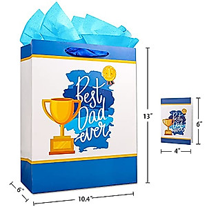 FaCraft Fathers Day Gift Bags with Tissue Paper,13" Large Gift Bag Handle,Best Dad Ever Paper Gift Bag for Husband from Wife,Gift Bag for Father's Day Bithday Anniversary Christmas