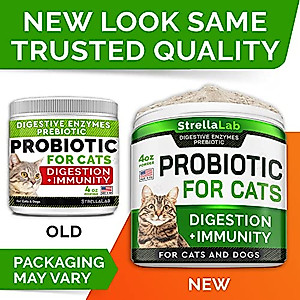 Probiotics Powder for Cats and Dogs - All Natural Supplement - Digestive Enzymes + Prebiotics - Relieves Diarrhea, Upset Stomach, Gas, Constipation, Litter Box Smell, Skin Allergy -Made in USA- 4oz