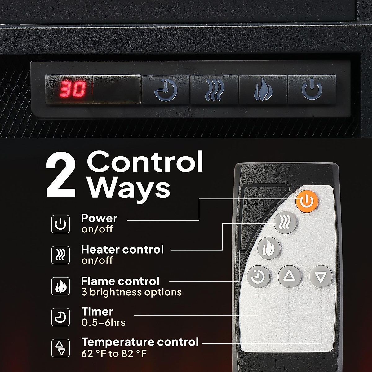 ROVSUN 26" Recessed Electric Fireplace Insert w/Remote Control Timer Adjustable Space Heater FireBox, 3 Flame Brightness, Two Side Built-in Wall Tiles Logs,CSA Listed(Black)