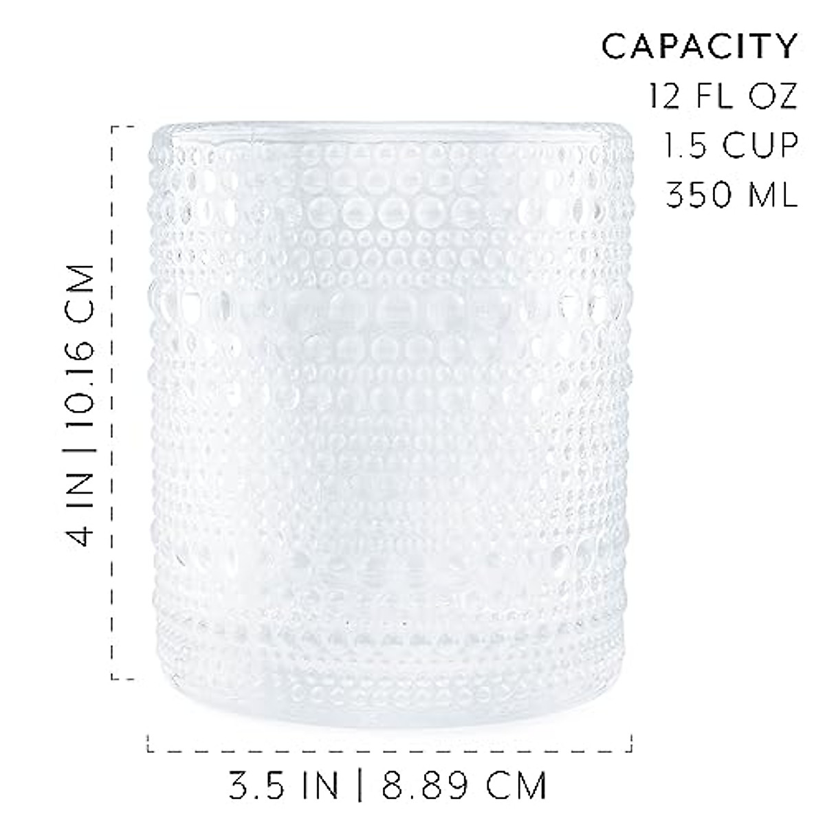 Darware Hobnail Drinking Glasses (12oz, 6pk, Clear); Old-Fashioned Beverage Glasses for Tabletop, and Bar Use and Candle Jars