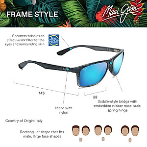 Maui Jim Men's Onshore Polarized Rectangular Sunglasses, Blue Black Stripe Fade/Blue Hawaii, Large