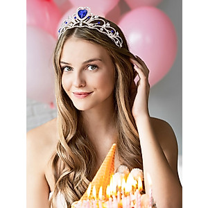 SWEETV Birthday Crowns for Women Birthstone Heart Princess Tiara Silver Wedding Headband for Birth Day Party Photograph, Sep