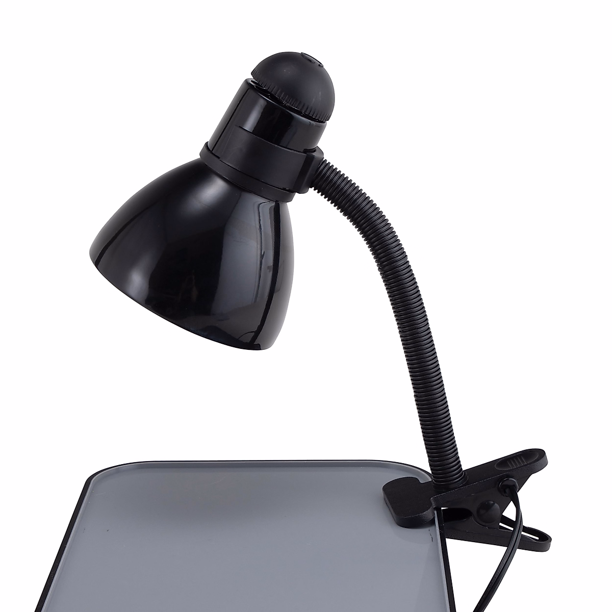 V-Light Black Adjustable Desk Lamp with Heavy Duty Clamp Clip, Flexible Gooseneck Lamp, Bed Light, Reading Lamp, or Study Light, 14 inches