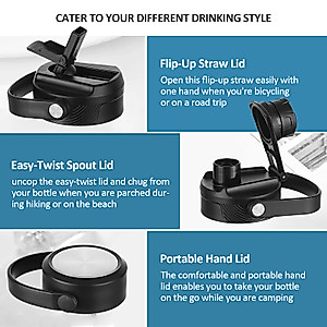 BLUEGO 24oz Insulated Stainless Steel Water Bottle with Straw and 3 Lids -Straw-Spout-Handle Lids,Vacuum Wide Mouth Reusable Metal Water Bottles, Keeps Hot and Cold Leak-Proof Sports Flask-BlackWhite