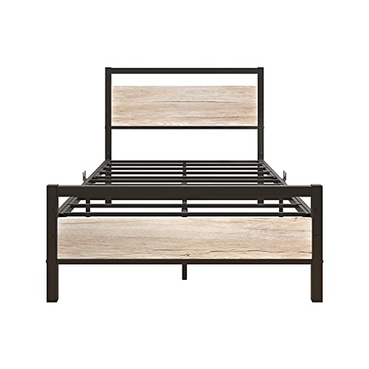 HOJINLINERO Twin Bed Frames with Wood Headboard,Metal Twin Platform Bed Frame No Box Spring Needed,Heavy Duty Steel Slats,No Noise,Natural Oak