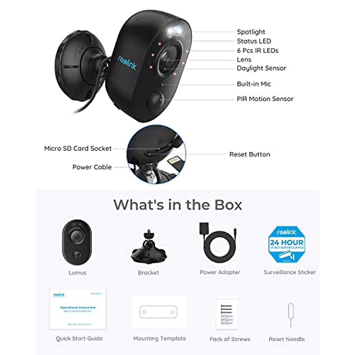 REOLINK Security Camera Outdoor, 1080p Plug-in WiFi Camera for Home Security, PIR Motion Detection, Color Night Vision with Spotlights, Two-Way Talk, Micro SD Card Local Storage, Lumus