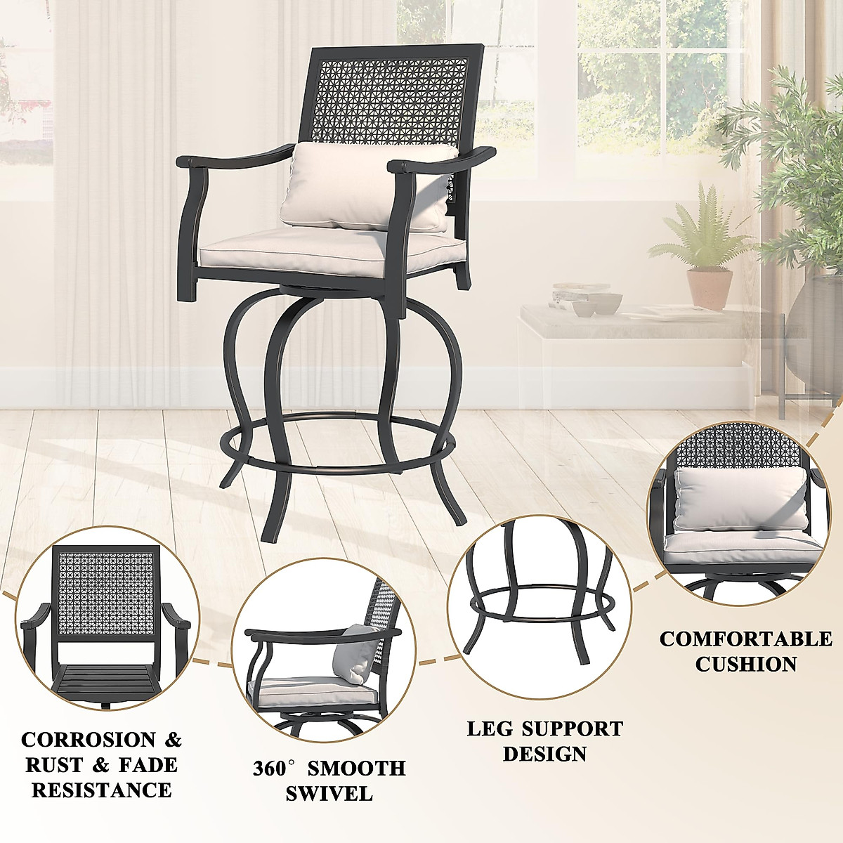 AECOJOY 3 Piece Outdoor Bar Set, High Top Patio Bar Set with Table and Chairs, Bar Height Patio Sets Clearance Plus Outdoor Pub Table and Swivel Chairs for Lawn Garden Porch