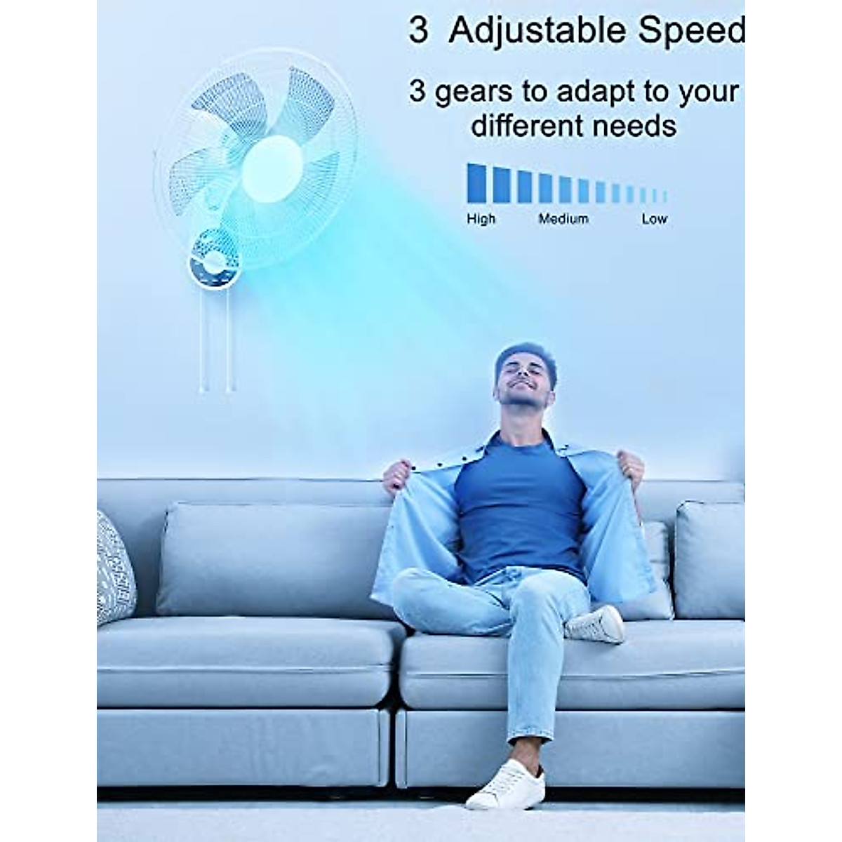 Delvit Wall Mount Fan, 16 inch Wall Fan with 5 Blades,3 Speeds, 90° Oscillating Adjustable Tilt, ETL Certified for Bedroom Office Warehouse Workshop Patio and Basement,white.