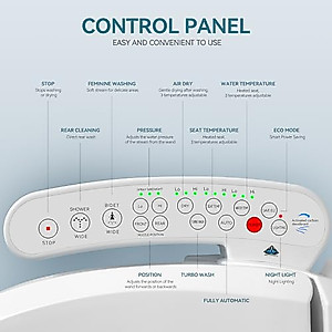 YOURLITE Bidet Toilet Seat Electric Warm Water Bidet with Warm Air Drying, Heated Seat Bidet with Self-cleaning Nozzle Temperature Adjustable White Toilet Seat