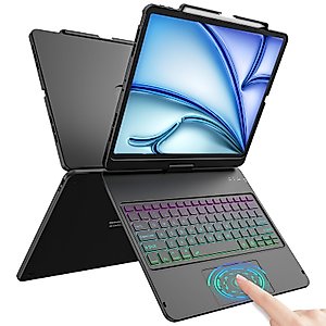 HOTLIFE Keyboard Case for iPad Air 13 inch 2024, Keyboard for iPad Pro 12.9” inch (4th Gen 2020/ 3th Gen 2018) - Touch Trackpad Case with Keyboard -360° Protective with Pencil Holder