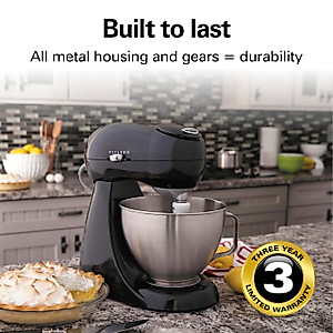Hamilton Beach All-Metal 12-Speed Electric Stand Mixer, Tilt-Head, 4.5 Quarts, Pouring Shield, Licorice (63227)
