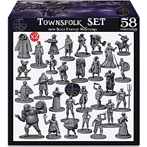 Newcombie Wildspire 58 Fantasy Miniatures Set Townsfolk Characters for DND Miniatures Bulk 28mm Dungeons and Dragons Miniatures | for DND Minis and D&D Miniatures I Character Sheets & Quests