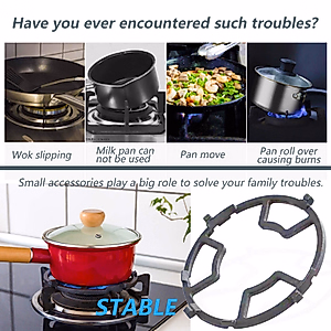 Reyhoar Non Slip Gas Ring Reducer, Burner Grate for Butter Warmer/Small Saucepan, Cast Iron Wok Support Ring- Compatible with Most Gas Stove Range Cooktop, 7.5 Inch, Black