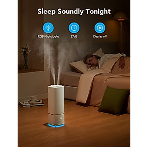 GoveeLife Humidifiers for Bedroom, 6L Top Fill Cool Mist Humidifier for Large Room, Auto Mode, Adjustable Mist, Quiet Sleep Mode, WiFi Smart Air Humidifier with RGB for Baby, Plants, Work with Alexa