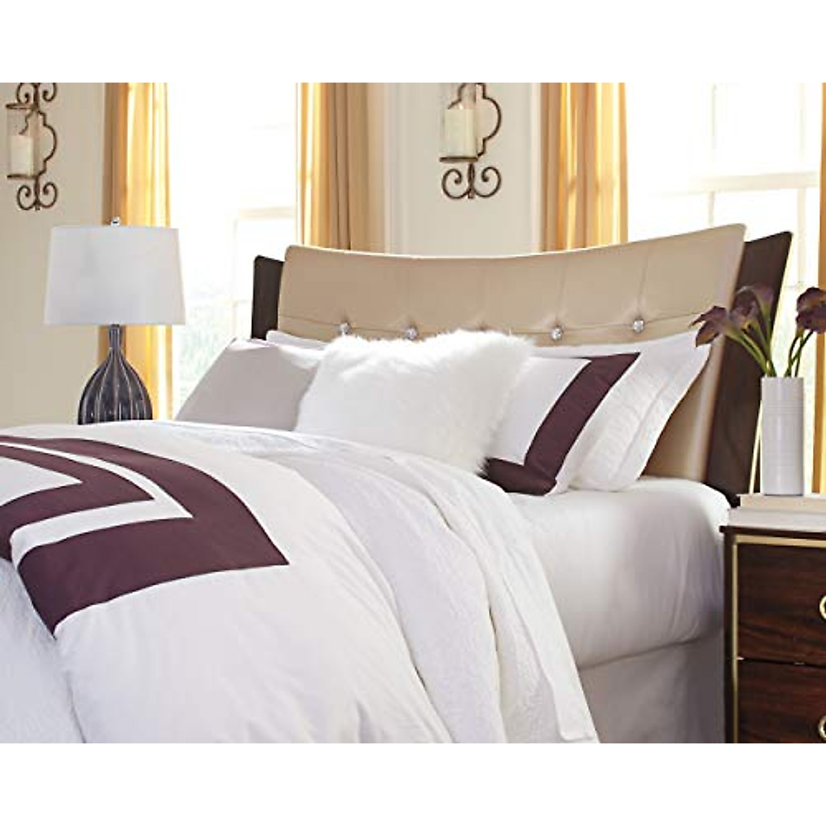 Signature Design by Ashley Himena Solid Faux Fur Throw Pillow, 20 x 20 Inches, White