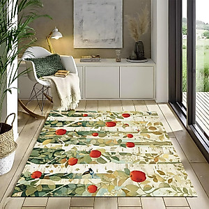 Area Rugs Colorful Rectangle Carpet, Cartoon Art Apple Stripes Printed Carpets, 4 x 6 ft Washable Rugs, with Nonslip Backing Carpet, for Indoor Bedroom Living Room Home Office