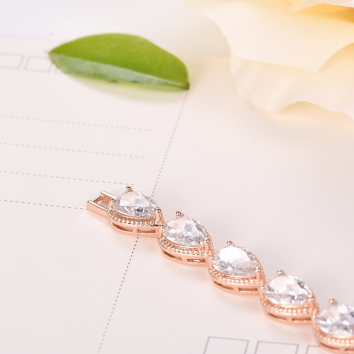 SELOVO Teardrop Rose Gold Tone Chain Tennis Bracelet for Women Lady