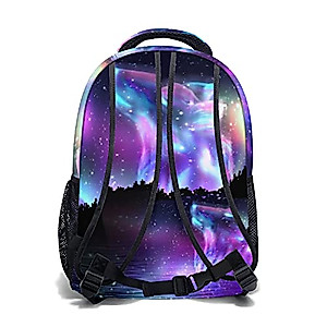 aportt Galaxy Wolf Backpack for Boys Girls Space Stars Wolf Purple Blue Durable Casual Basic Kids Bookbag Cool Lightweight School Bag for Teens Students Travel Hiking Camping Daypack