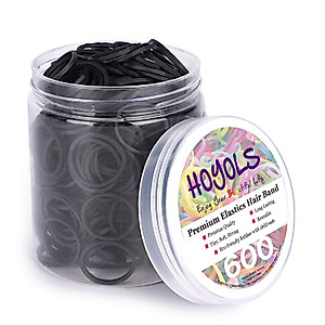 HOYOLS 3/4” Inches Black Hair Rubber Bands for Hair Ties Small Elastics Bands Large Hair Braiding Ponytail Holders for Baby Toddler Girls Kids Thick Hair Mini Bands No Damage 600pcs (M) Latex-Free
