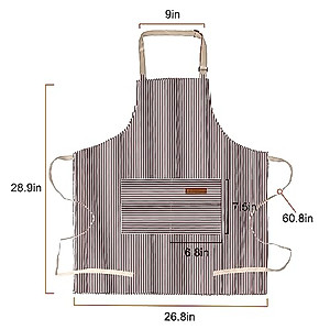 APRONPANDA Adjustable Kitchen Cooking Apron with 2 Pockets Unisex Bib Chef Aprons for Women Men (Brown Pinstripes)