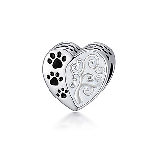 SLIACETE Tree of Life Dog Paw Charms 925 Sterling Silver Custom Picture Photo Footprint Heart Charms Fit Bracelet Tree of Life Jewelry Gifts for Women