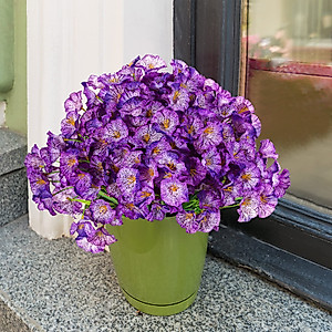 WILLBOND 12 Bundles Faux Flowers Decorative Artificial Shrubs Bushes Outdoor UV Resistant No Fade Faux Plastic Plants for Floral Arrangement Home Patio Porch Garden Decor (Purple)